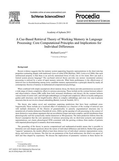 Pdf A Cue Based Retrieval Theory Of Working Memory In Language