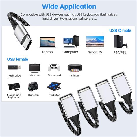 TRAHOO USB C To Triple USB Cable Splitter Ft USB C Male To USB Female Cable Adapter Type C