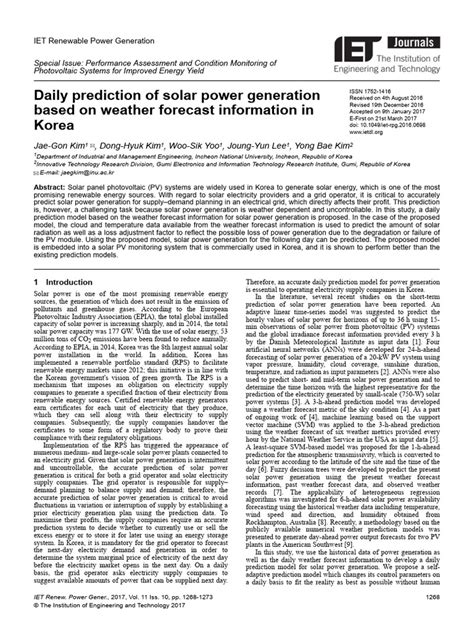 Daily Prediction Of Solar Power Generation Pdf Photovoltaic System Solar Power