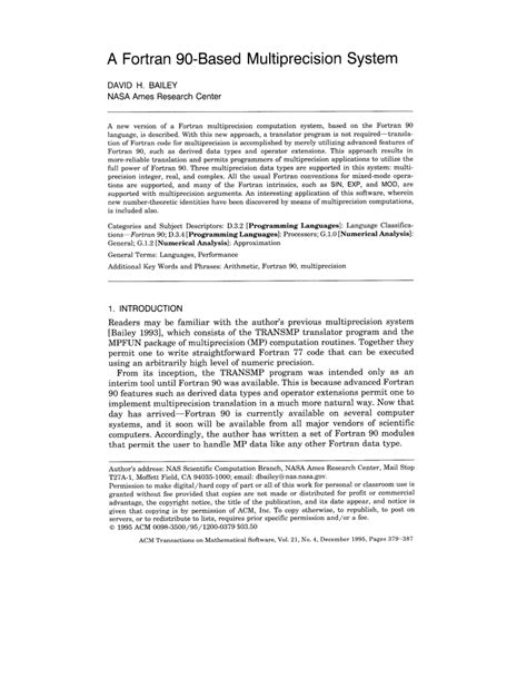 Pdf A Fortran 90 Based Multiprecision System