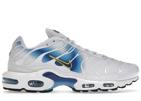 Nike Air Max Plus Spray Paint Swoosh White Blue White Blue Yellow Editorialist