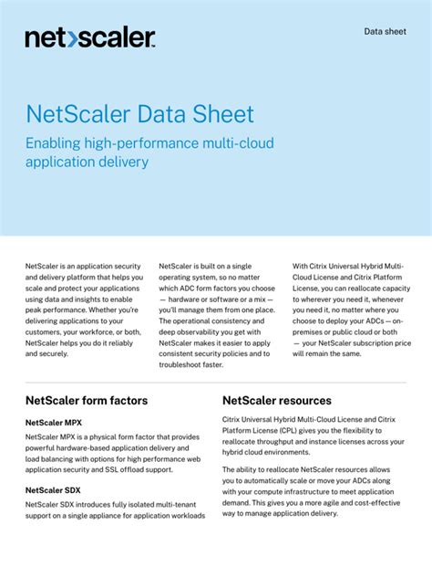 Netscaler Data Sheet Pdf Citrix Systems Cloud Computing