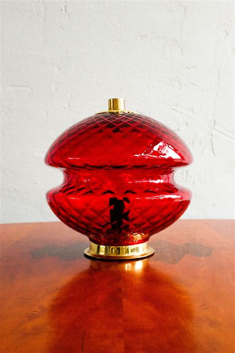 Red Glass Table Lamp By Jablonecké Sklárny Renové