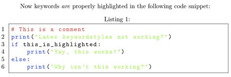 Keyword Highlighting Not Working In Python With Listings Tex Latex