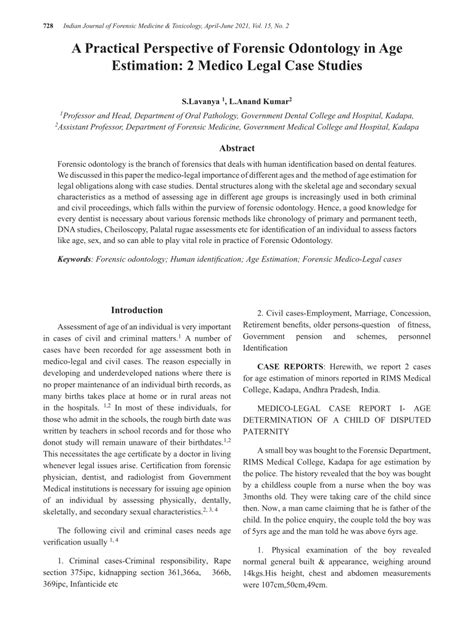 Pdf A Practical Perspective Of Forensic Odontology In Age Estimation