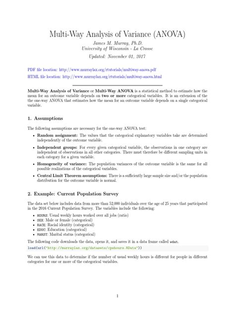 Multi Way Analysis Of Variance Anova Pdf Categorical Variable Analysis Of Variance