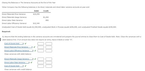 Solved Closing The Balances In The Variance Accounts At The