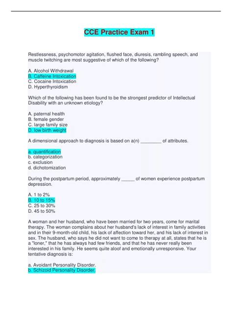 CCE Practice Exam Questions And Answers Complete Solutions CCE Practice Stuvia US