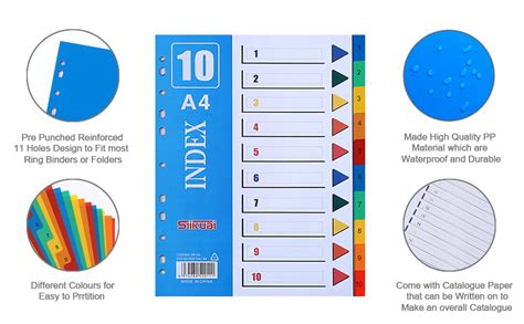 1 10 Part File Dividers A4 12PackPlastic A4 Folder Dividers For Ring Binders With11 Holes