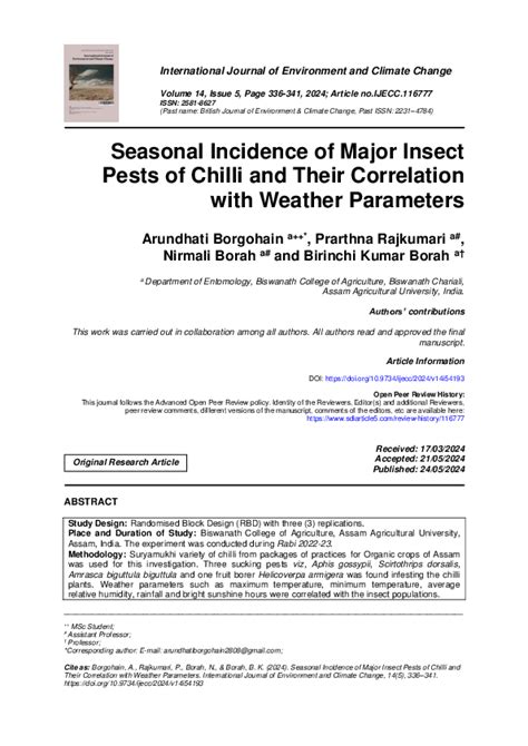 Pdf Seasonal Incidence Of Major Insect Pests Of Chilli And Their
