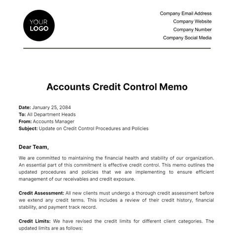 Accounts Credit Control Memo Template Edit Online And Download Example