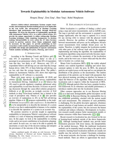 Towards Explainability In Modular Autonomous Vehicle Software Pdf