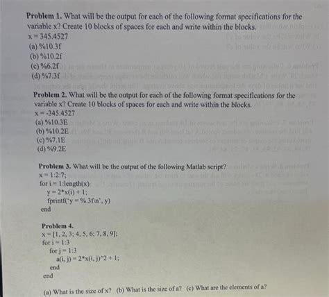 Solved Problem What Will Be The Output For Each Of The Chegg Com