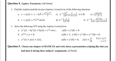 Solved Question Laplace Transforms Points Find Chegg