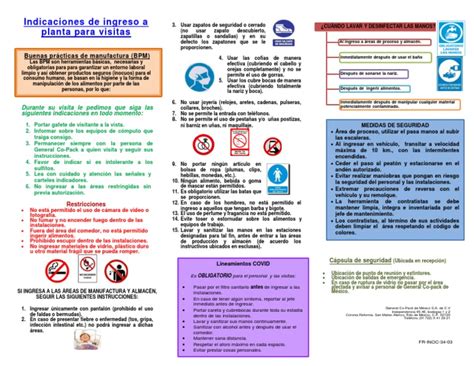 Fr Inoc 34 03 Folleto De Indicaciones De Ingreso A Planta Para Visitas