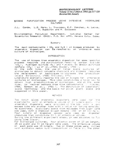 Biogas Purification Process Using Intensive Microalgae Cultures Pdf