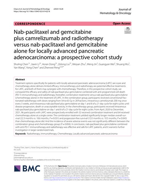 Pdf Nab Paclitaxel And Gemcitabine Plus Camrelizumab And Radiotherapy Versus Nab Paclitaxel