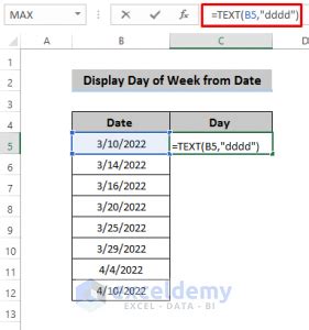 How To Display Day Of Week From Date In Excel 8 Ways ExcelDemy