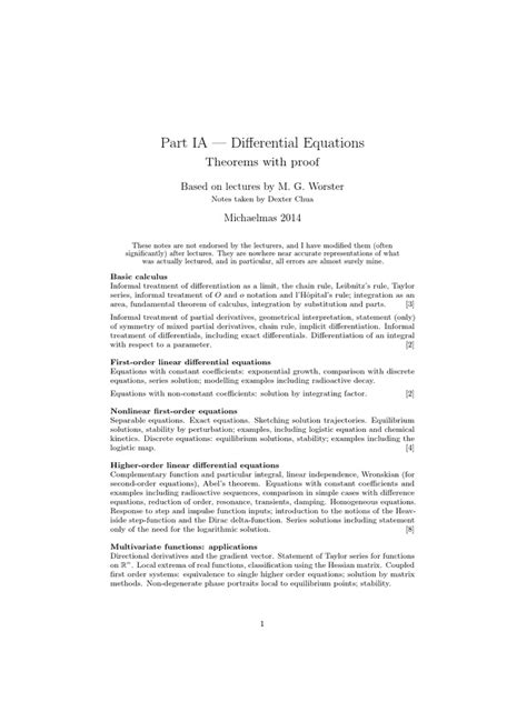 Part Ia Differential Equations Theorems With Proof Pdf Ordinary Differential Equation