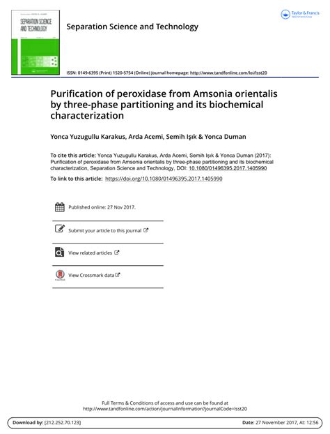 Pdf Purification Of Peroxidase From Amsonia Orientalis By Three Phase