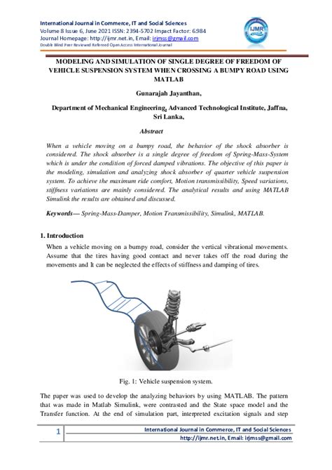 pdf modeling and simulation of single degree of freedom of vehicle