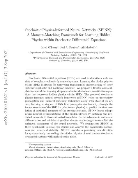 Pdf Stochastic Physics Informed Neural Networks Spinn A Moment Matching Framework For