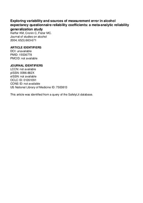 Pdf Exploring Variability And Sources Of Measurement Error In Alcohol Expectancy Questionnaire
