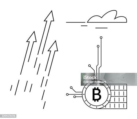 Bitcoin Symbol과 미니멀리즘 배경에 위쪽 화살표를 사용한 디지털 암호화폐 성장 개념에 대한 스톡 벡터 아트 및 기타 이미지 개념 개념과 주제 경제 Istock
