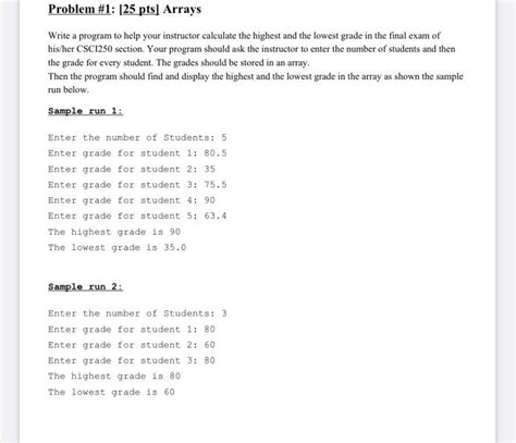 solved problem 1 25 pts] arrays write a program to help