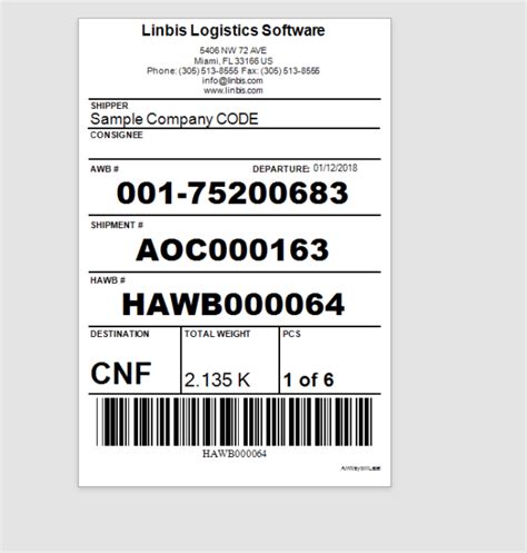 Linbis Logistics Software Airshipment Labels Linbis Logistics Software