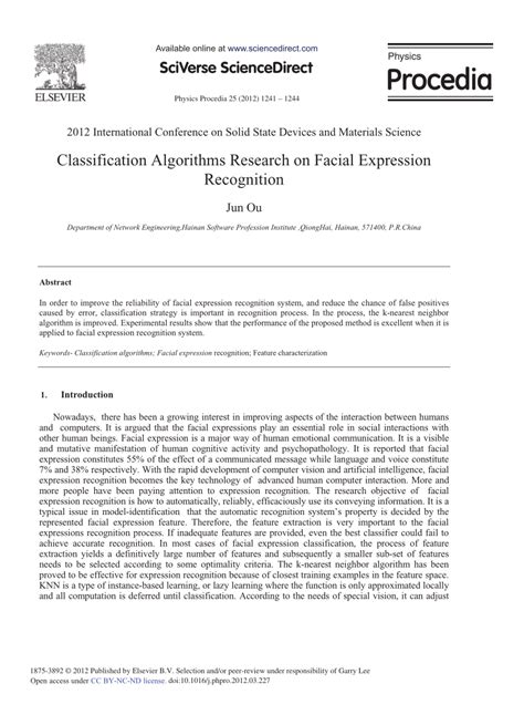 Pdf Classification Algorithms Research On Facial Expression Recognition