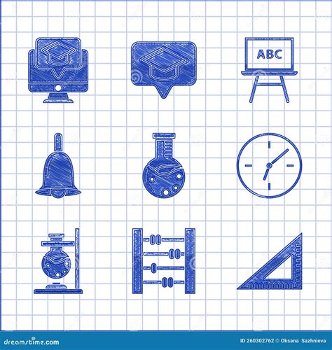 Set Test Tube And Flask Chemical Laboratory Abacus Triangular Ruler Clock Glass Test On Fire