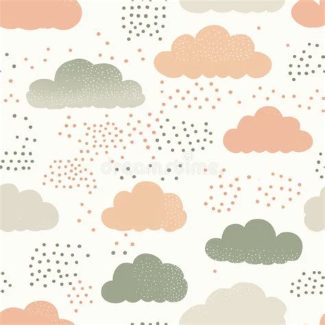 Seamless Pastel Cloud Pattern With Polka Dots In Soft Earth Tones Stock Image Image Of Chic