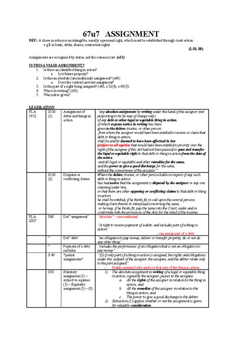 Assignment 67u7 Assignment Def A Chose In Action Is An Intangible