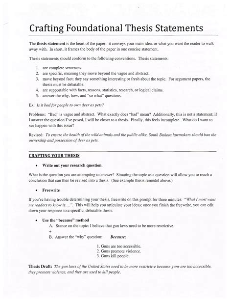 Thesis Statement Worksheet Pdf