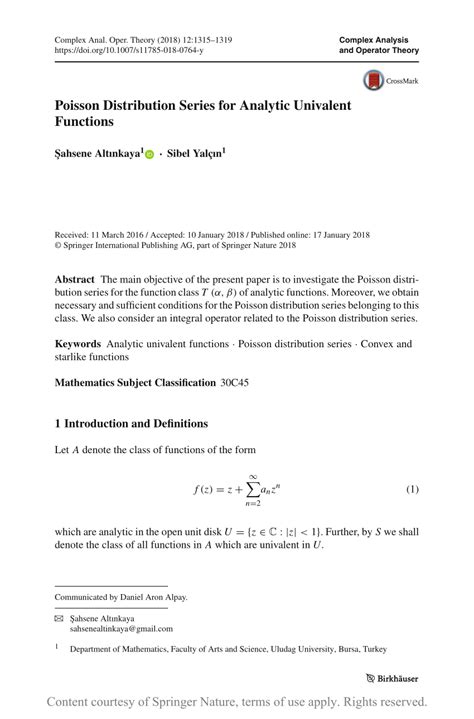 Poisson Distribution Series For Analytic Univalent Functions Request Pdf