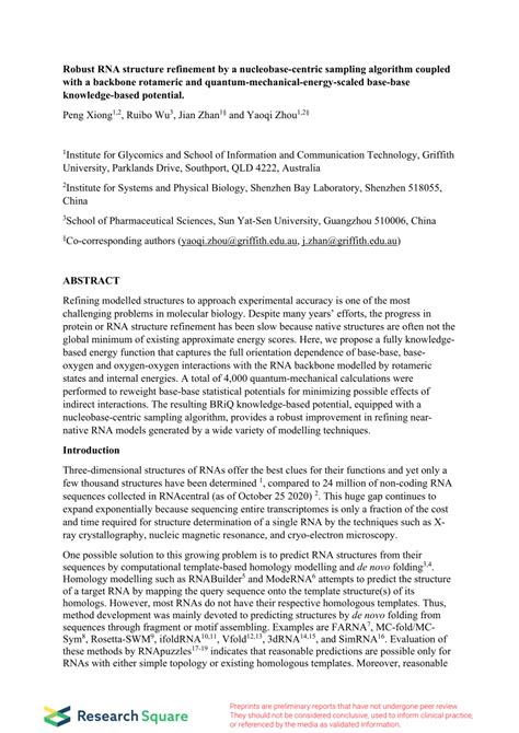 Pdf Robust Rna Structure Refinement By A Nucleobase Centric Sampling