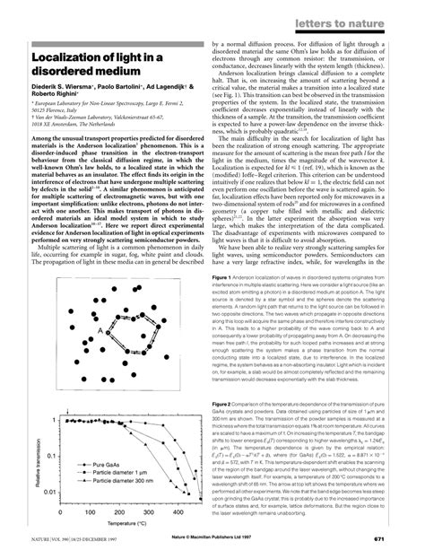 Pdf Localization Of Light In A Disordered Medium