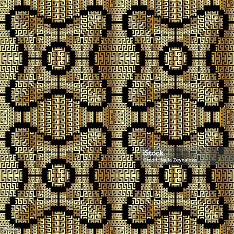 디지털 픽셀 스타일 3d 그리스어 벡터 원활한 패턴입니다 창조적 인 기하학적 질감 배경입니다 추상 반복 배경 미로 미로 기하학적 모양그리스 어 키 구불 구불 표면 금 장식