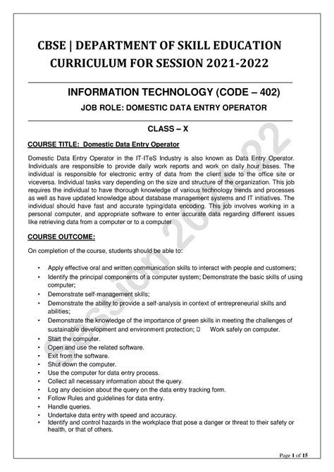 Class 10 It 402 Syllabus 2021 22 Page 1 Of 15 Cbse Department Of