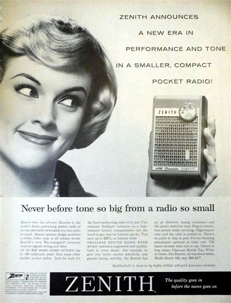 Vintage Advertising For The Zenith Royal 100 Zenette Transistor Radio