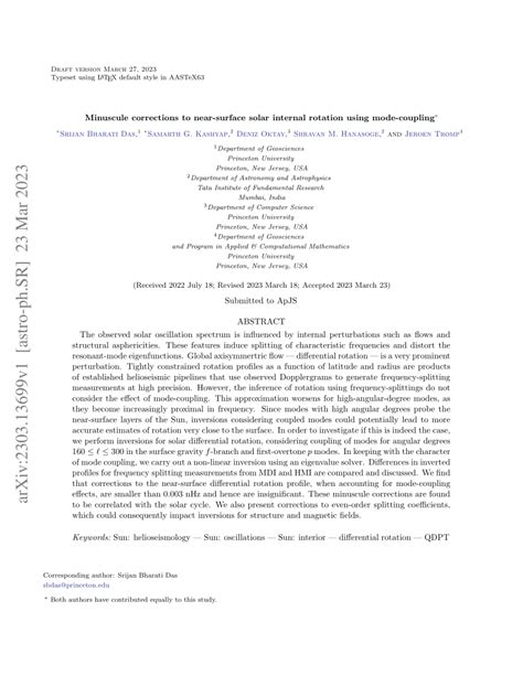 Pdf Minuscule Corrections To Near Surface Solar Internal Rotation Using Mode Coupling