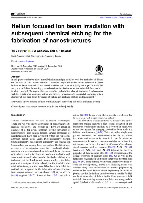Helium Focused Ion Beam Irradiation With Subsequent Chemical Etching