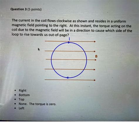 Solved Question 3 5 Points The Current In The Coil Flows Clockwise As Shown And Resides In A