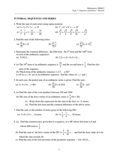 exercise 5 sequence and series pdf summation series mathematics