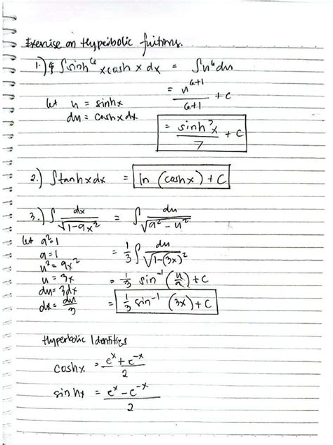 Hyperbolic Functions Exercise Pdf