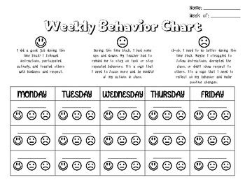 Weekly Behavior Chart Printable By Miss K Pederson Tpt