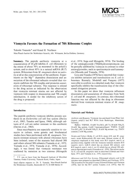 Pdf Viomycin Favours The Formation Of 70s Ribosome Couples