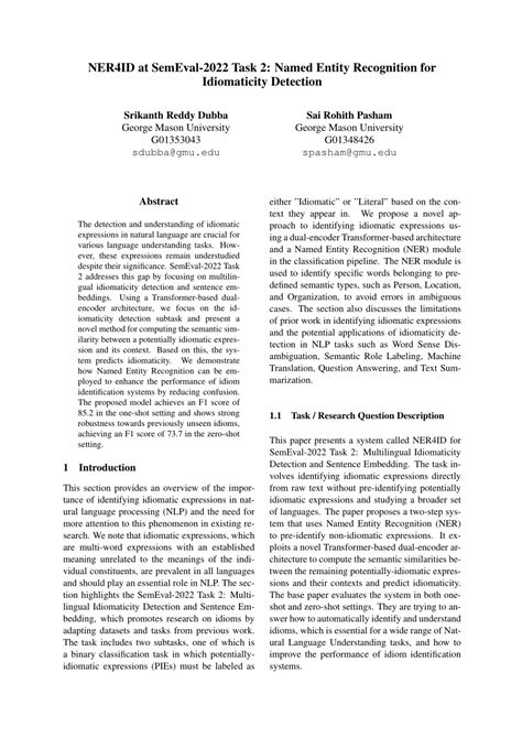 PDF NER ID At SemEval Task Named Entity Recognition For Idiomaticity Detection