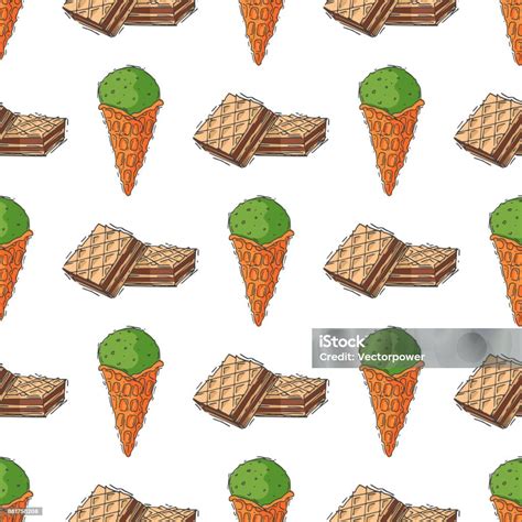 웨이퍼 쿠키 와플 케이크 과자 쿠키 원활한 패턴 비스킷 맛 있는 간식 크림 디저트 바 삭 베이커리 음식 벡터 일러스트 레이 션 갈색에 대한 스톡 벡터 아트 및 기타 이미지